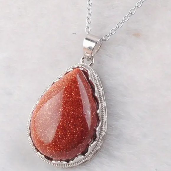 Jewelry | Gold Sandstone Water Drop Natural Stone Pendant Necklace ...